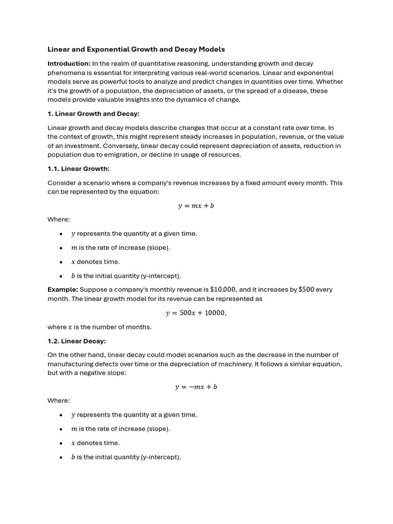 Linear and Exponential Growth and Decay Models | PDF | Applied Mathematics