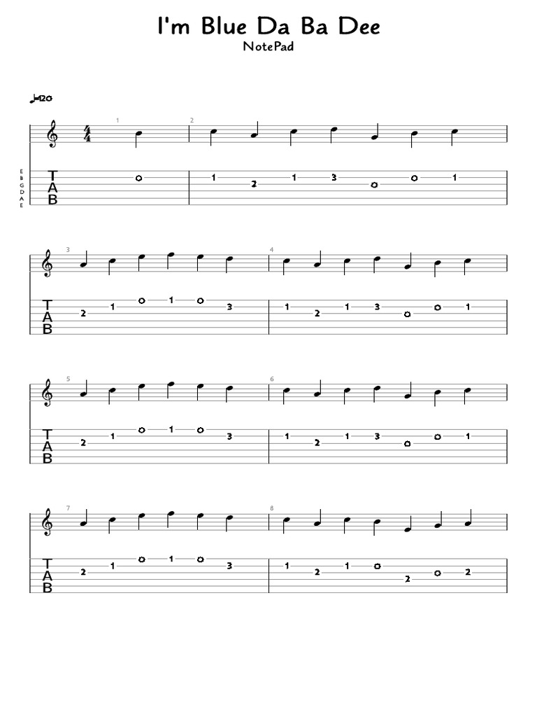 "Blue Da Ba Dee Notation Guide" | PDF