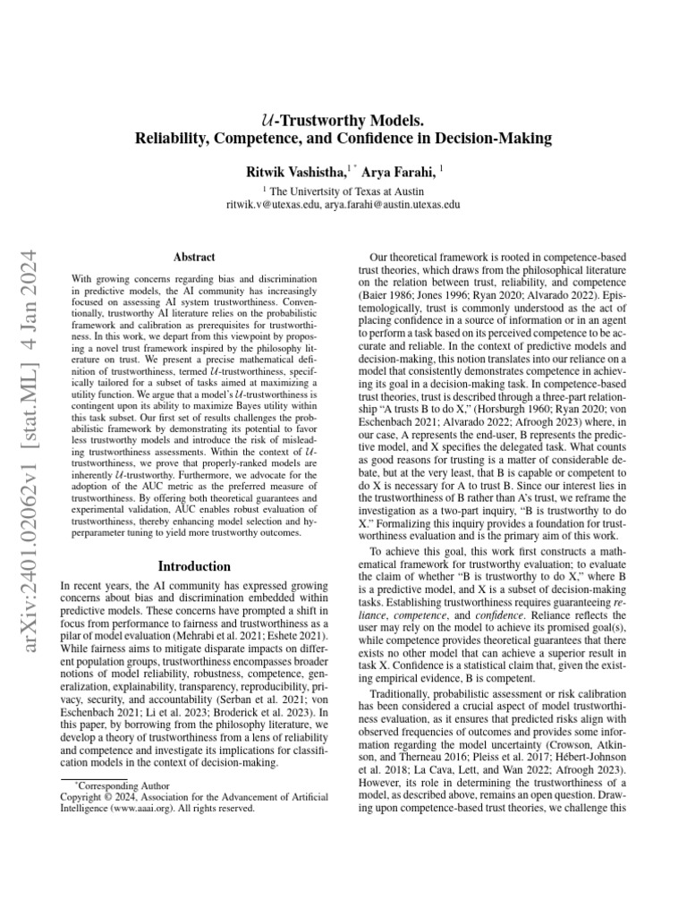 U - Trustworthy Models. Reliability, Competence, and Confidence in Decision-Making | PDF ...