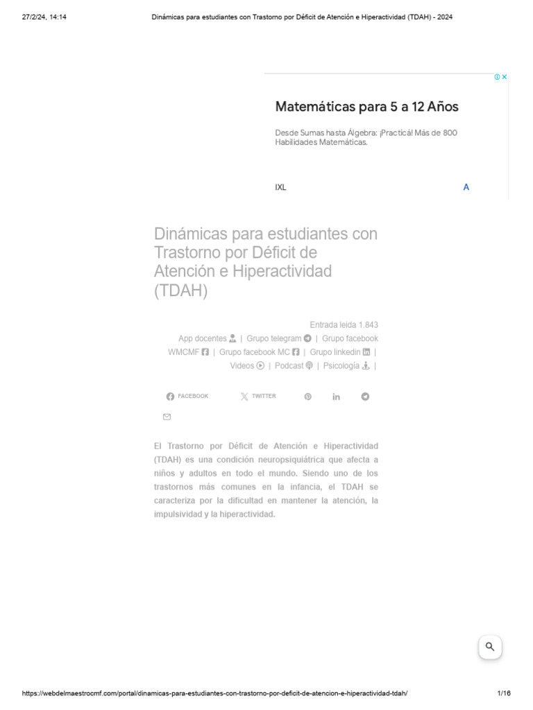 Dinámicas para estudiantes con Trastorno por Déficit de Atención e ... Dinámicas para estudiantes con Trastorno por Déficit de Atención e ...