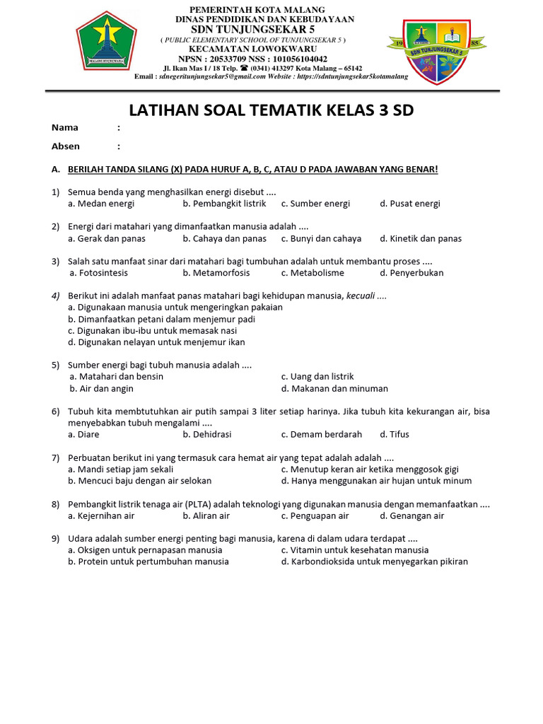 Tugas Daring (Evaluasi Tema) 3a | PDF | Sains & Matematika