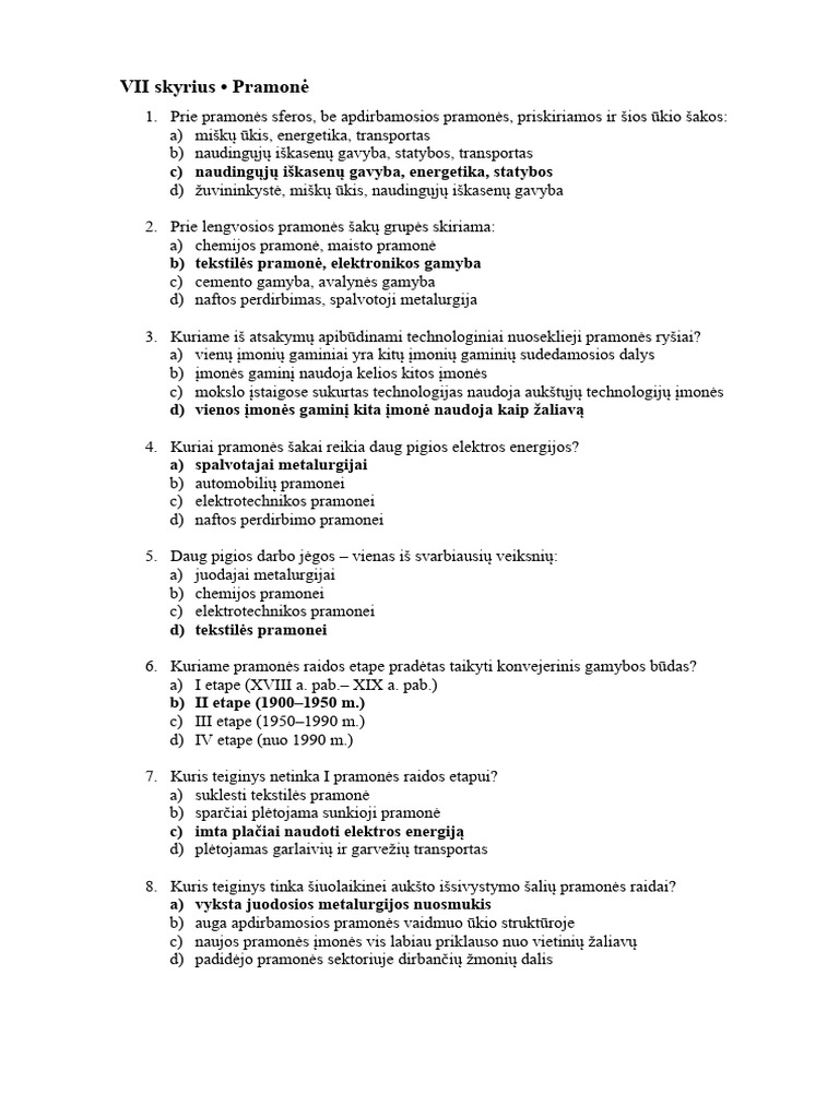 VII Skyrius. Pramonė (12kl Geografijos Kontrolinis) | PDF