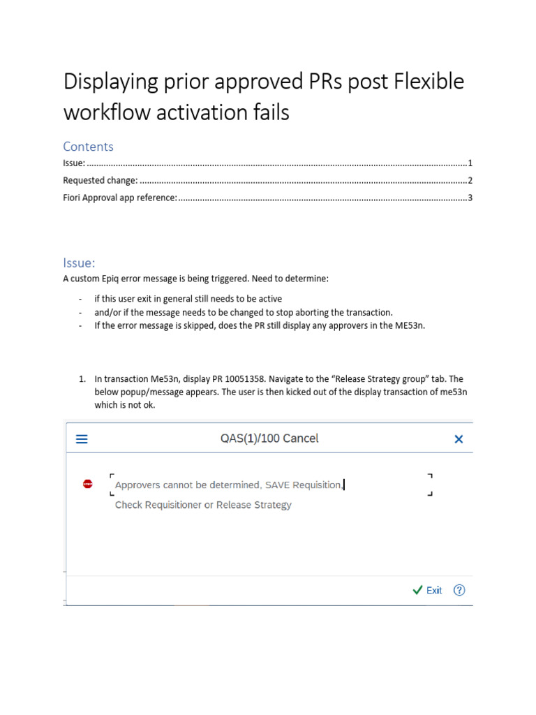 Displaying Prior Approved PRs Post Flexible Workflow Activation Fails ...