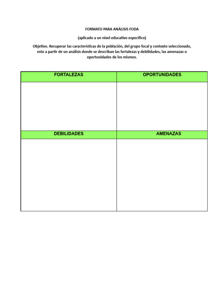 Formato de Análisis Foda | PDF