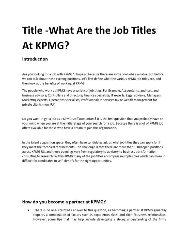 KPMG Job Titles Explained | PDF | Consultant | Internal Control