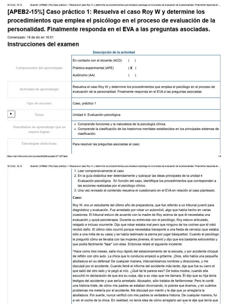 Evaluación de la personalidad en Roy W. | PDF | Sicología | Evaluación