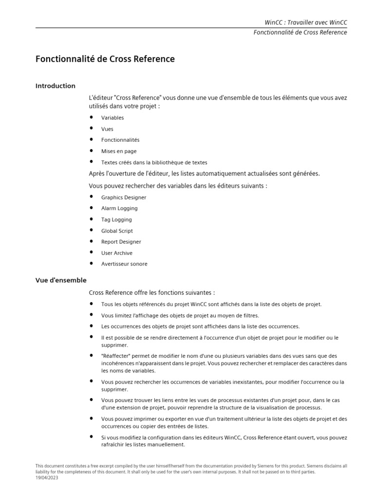 Fonctionnalité Cross Reference WinCC | PDF | Informatique | Logiciel