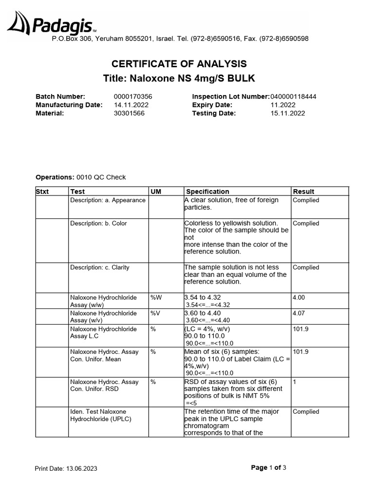 COA | PDF | Scientific Techniques | Laboratory Techniques