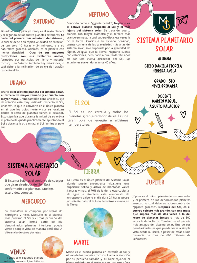 Folleto Tríptico LOS PLANETAS | PDF | Sistema solar | Tierra