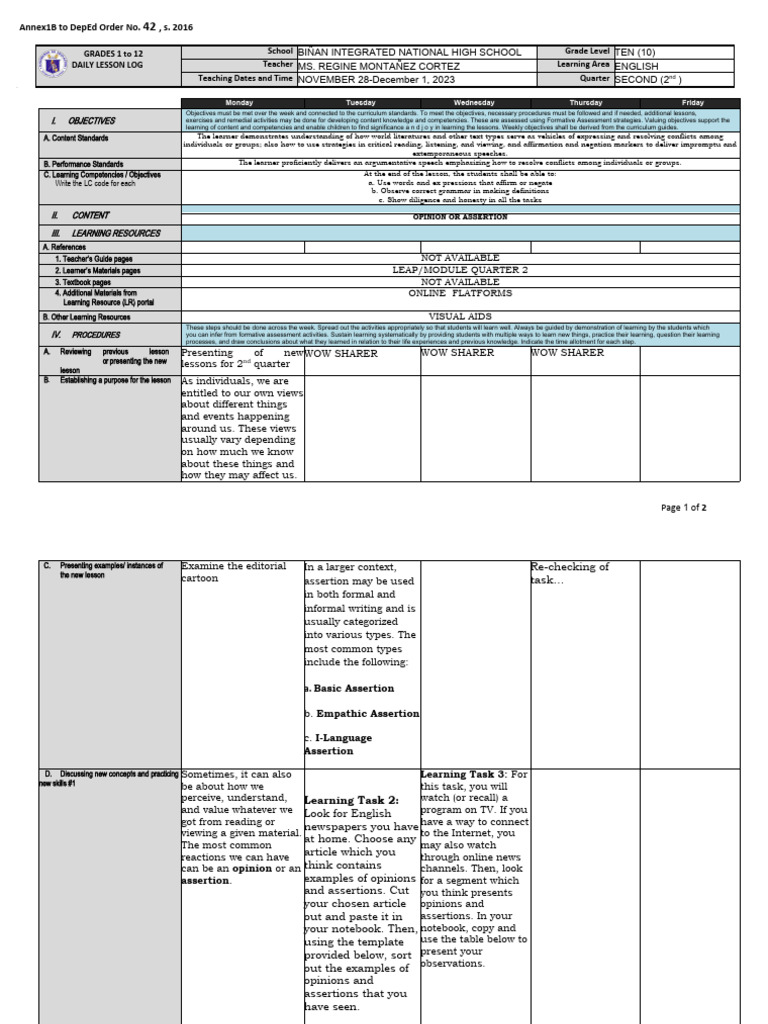 DLL Q2W4 | PDF | Learning | Human Communication