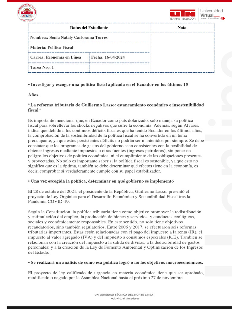 EC 7S SCarlosama PF FORO1 | PDF | Impuestos | La política fiscal