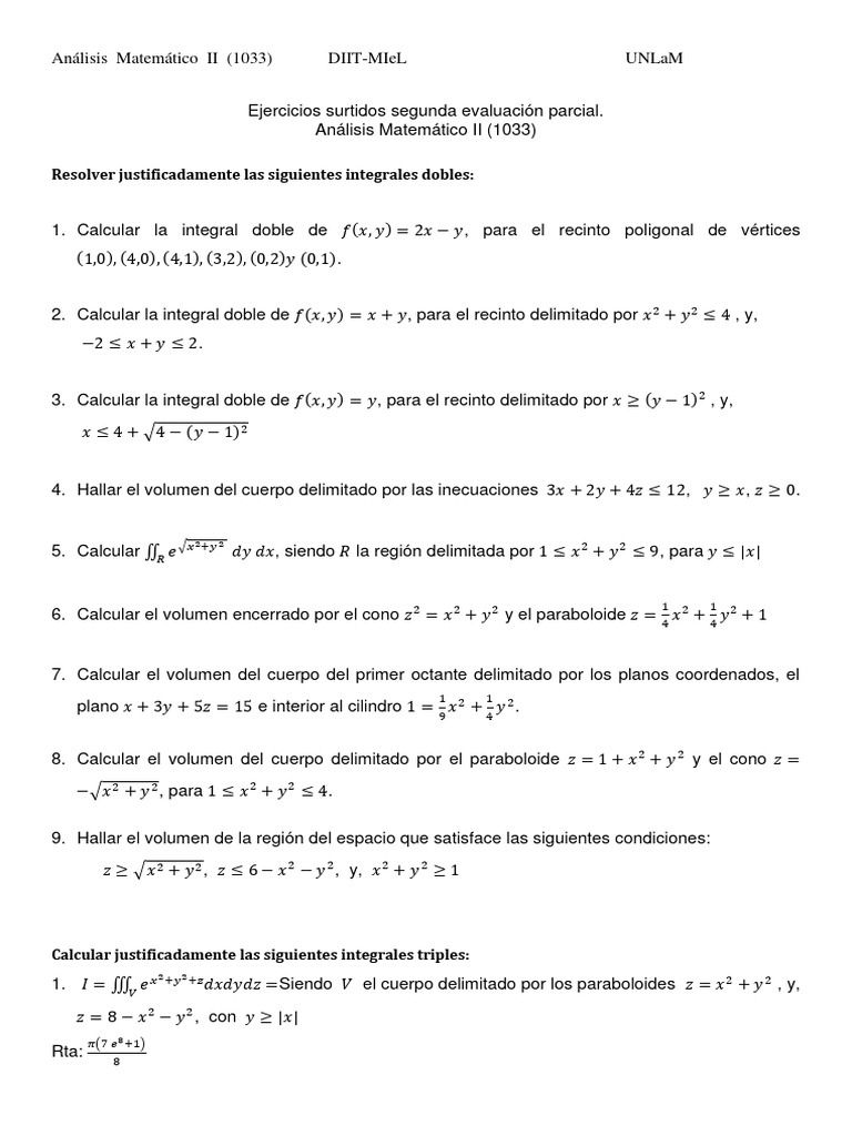 Ejercicios Surtidos 2da Evaluacion Parcial 2022 1C | PDF | Integral | Curva