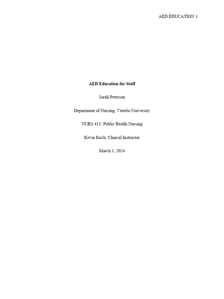 Aed Final Paper - Sarah Peterson | PDF | Emergency | Cardiac Arrest
