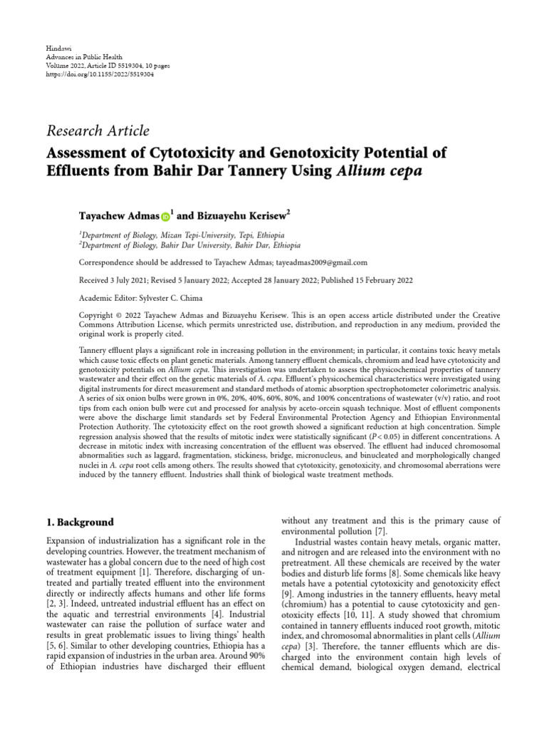 Assessment of Cytotoxicity and Genotoxicity Potent | PDF | Effluent | Onion