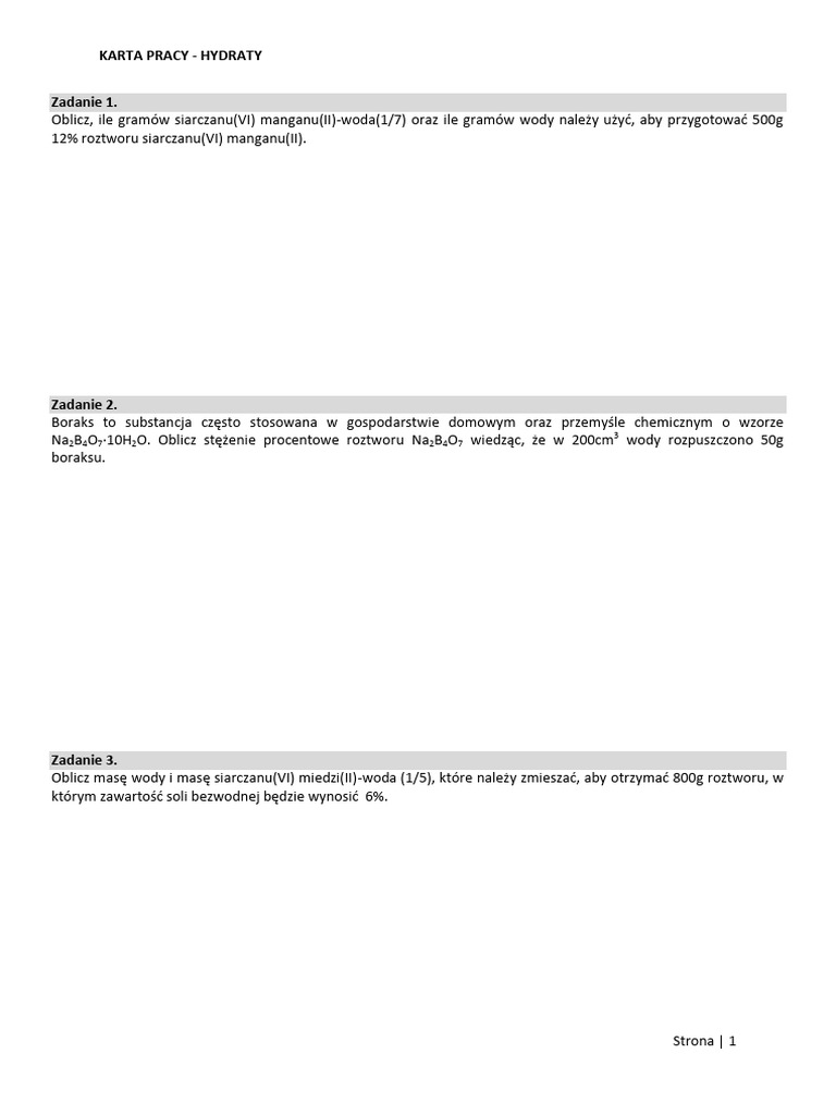 Karta Pracy Hydraty | PDF