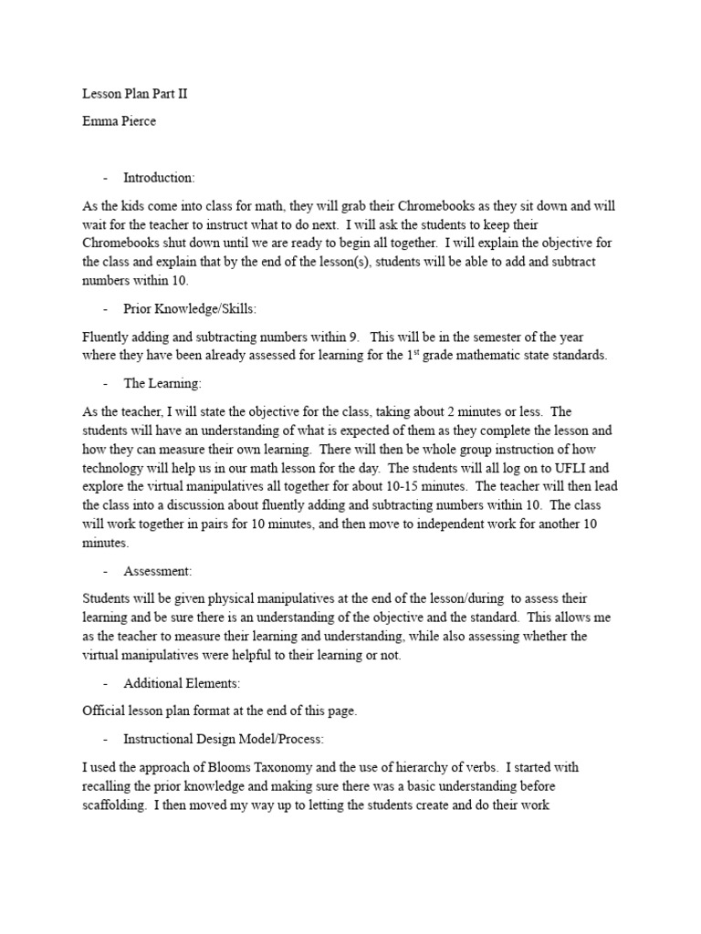 Lesson Plan Part II | PDF | Lesson Plan | Teachers