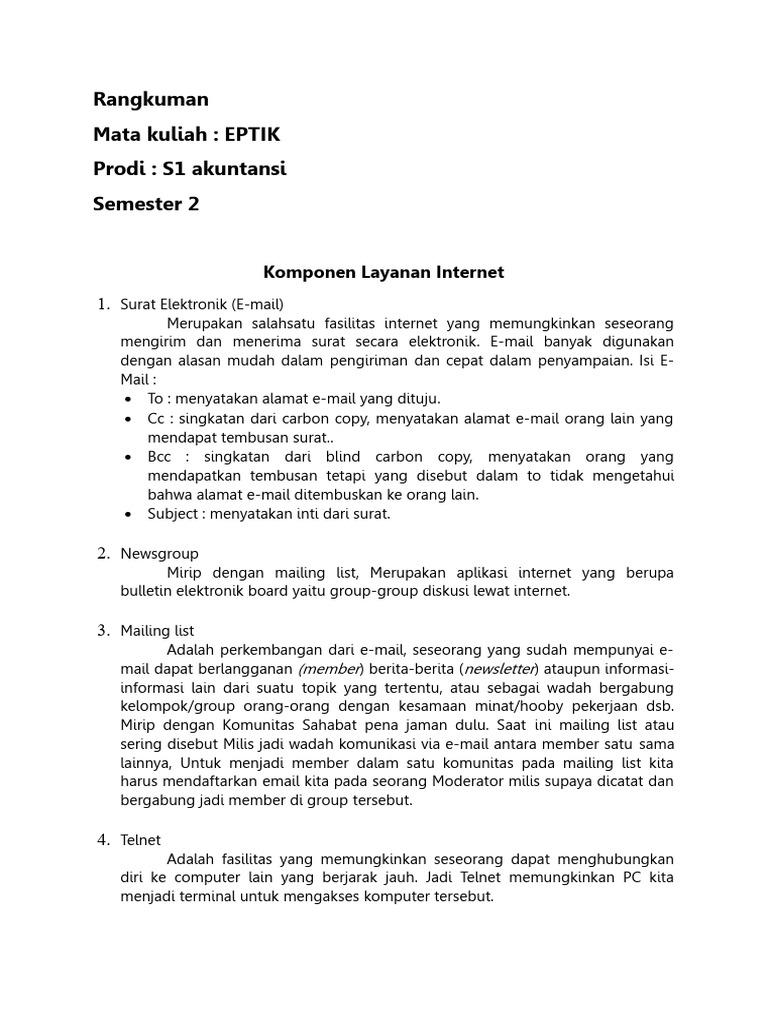 Rangkuman Matkul EPTIK Materi Komponen Layanan Internet | PDF | Komputer Rangkuman Matkul EPTIK Materi Komponen Layanan Internet | PDF | Komputer