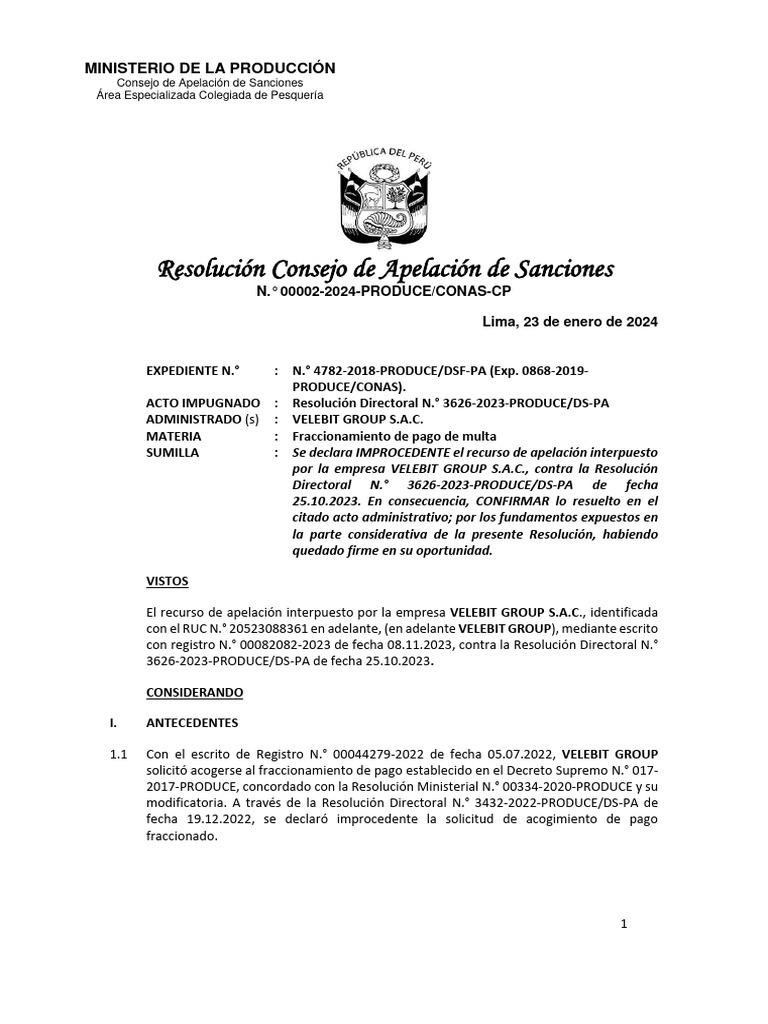 Resolución de Apelación de VELEBIT S.A.C. | PDF | Apelación | Ley procesal