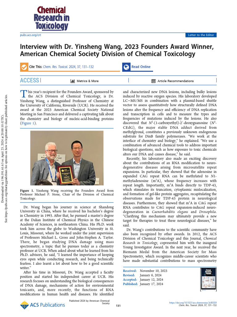 Sun 2024 Interview With DR Yinsheng Wang 2023 Founders Award Winner ...