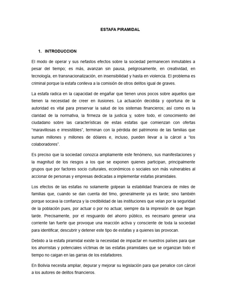 Ensayo Estafa Piramidal | PDF | Derecho penal | Dinero