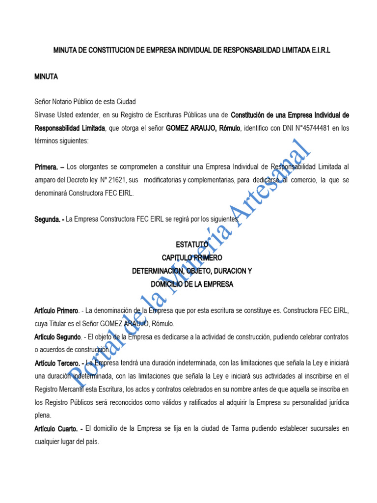 Minutas Modelo Eirl | PDF | Liquidación | Business