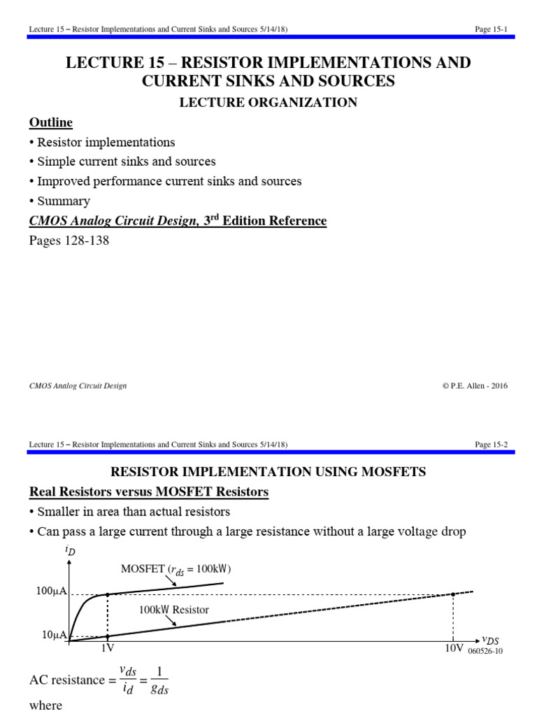 lecture15-RESISTOR IMPLEMENTATIONS AND CURRENT SINKS AND SOURCES | PDF | Cmos | Mosfet