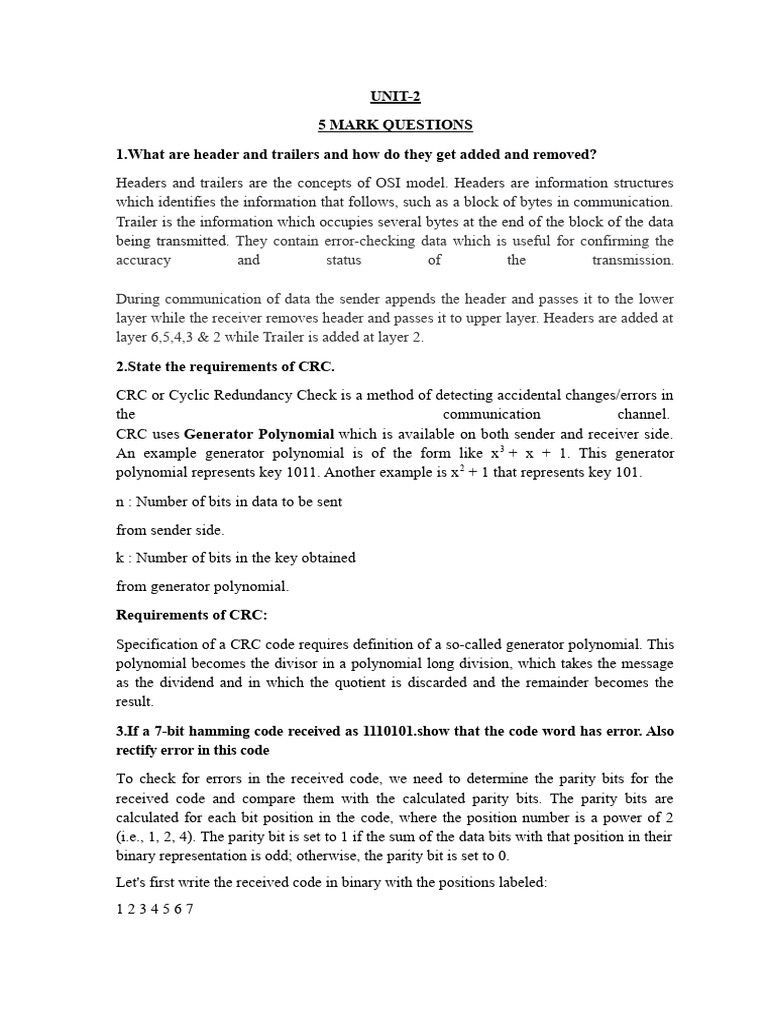 Unit-2 Important Question | PDF | Network Switch | Network Congestion