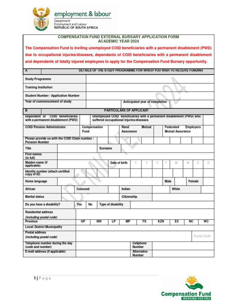 COID Bursary Application Form 2024 | PDF | Engineering | Computing