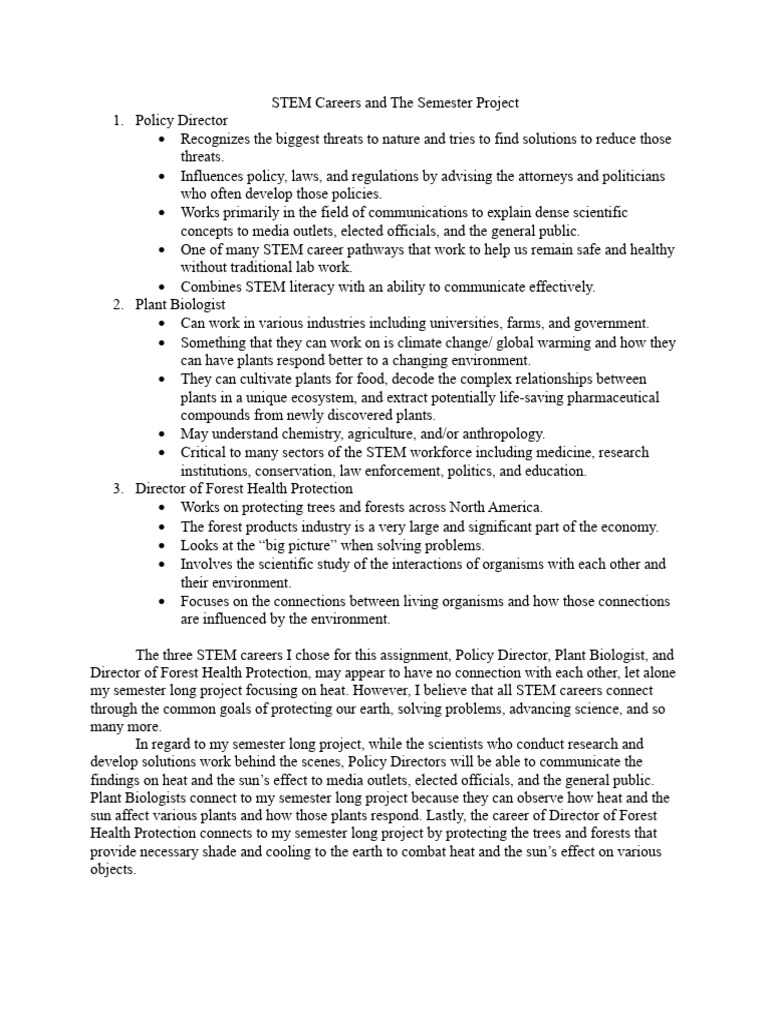 hannah wilson stem careers and the semester project | PDF | Natural ...