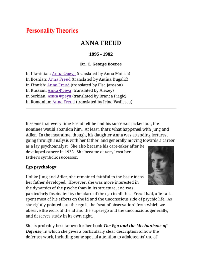 Anna Freud | PDF | Id | Psychotherapy