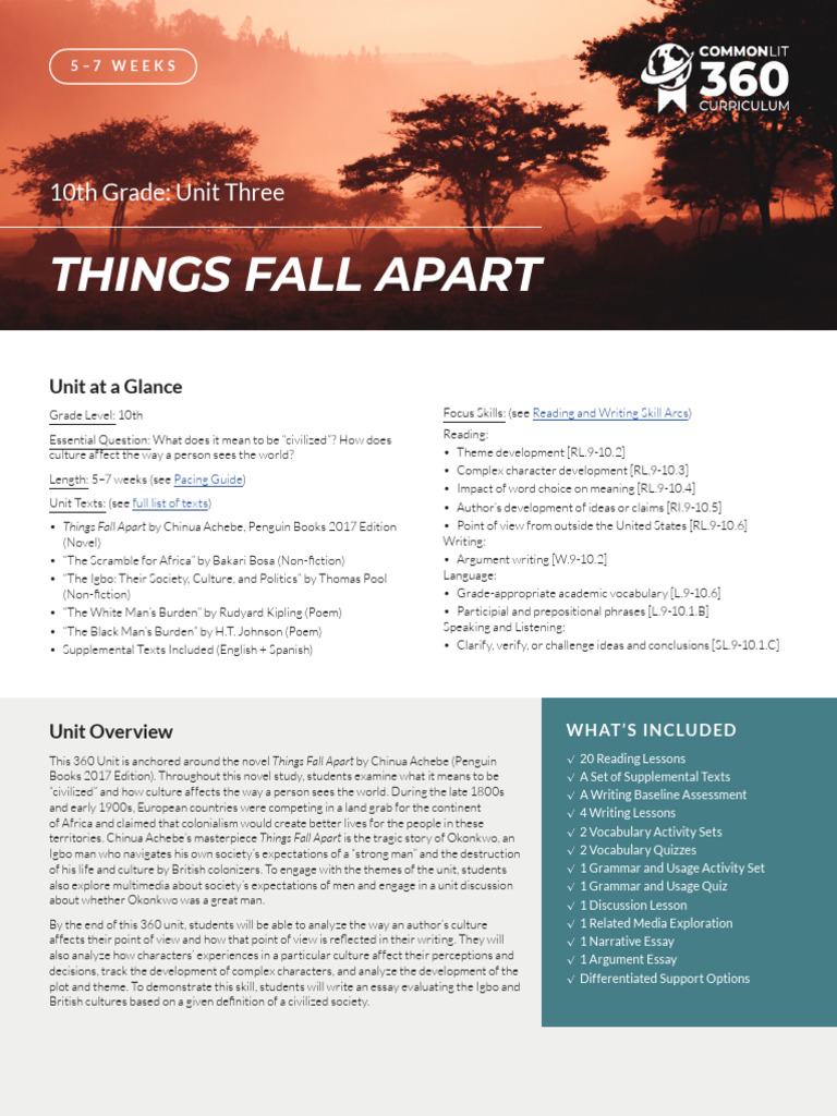 10th Grade Unit: Analyzing Civilization in "Things Fall Apart" | PDF ...