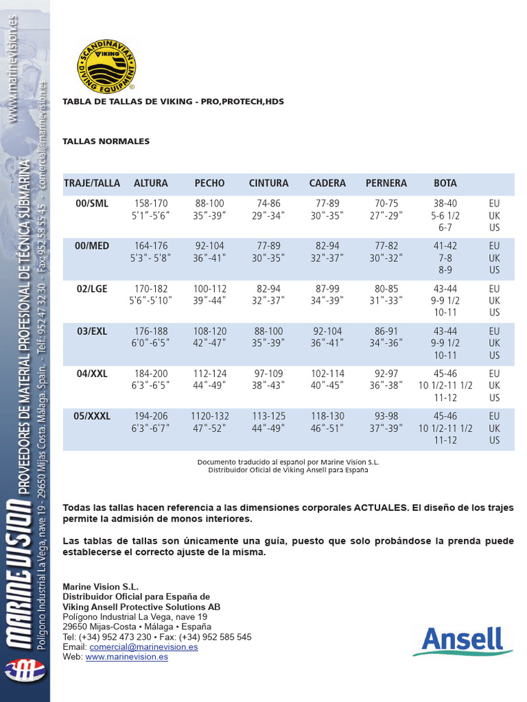 Tabla de Tallas Viking Pro y HDS | PDF