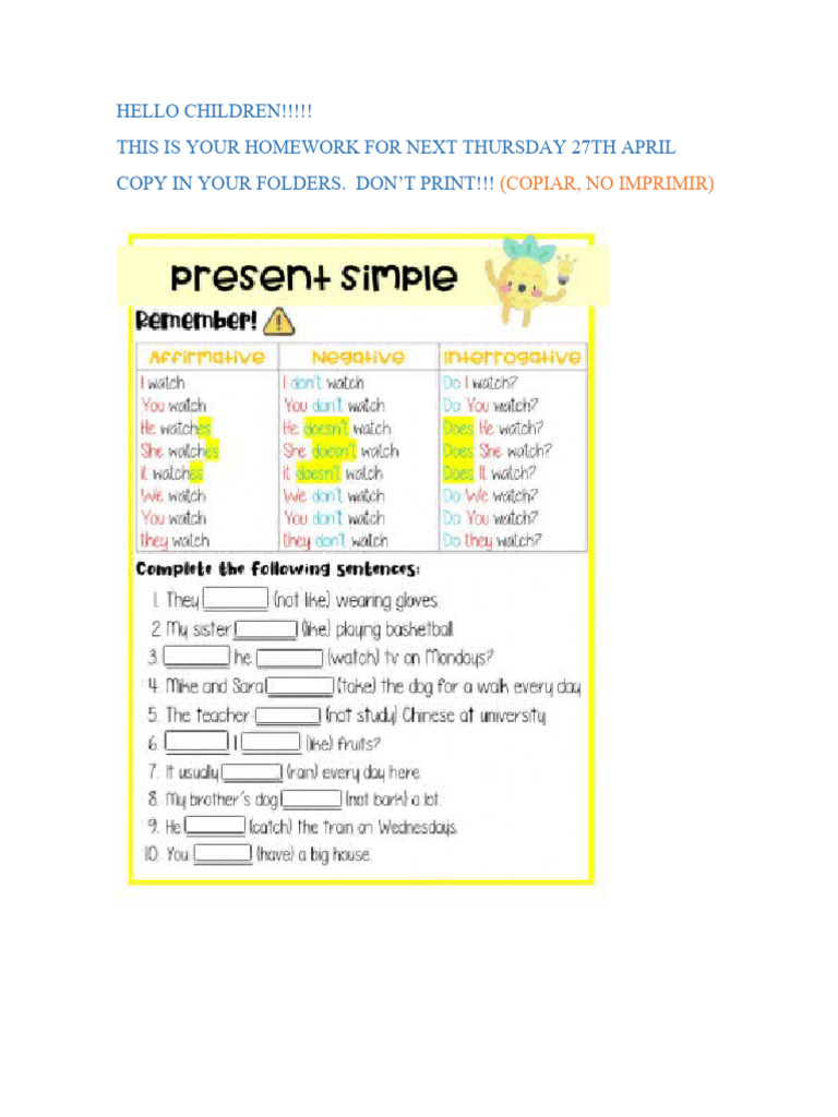 Hello Children Homework | PDF