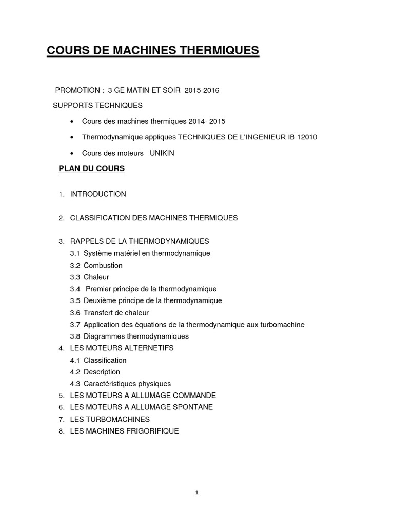 Cours sur les Machines Thermiques | PDF | Transfert thermique | Turbine ...
