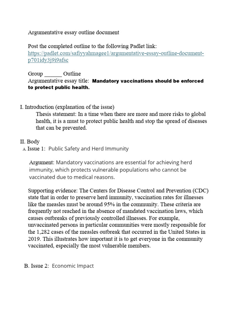 Argumentative Essay on Mandatory Vaccinations | PDF | Vaccination ...