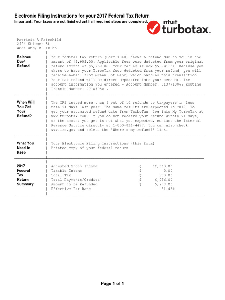2017 Federal Tax Return Instructions | PDF | Tax Refund | Irs Tax Forms