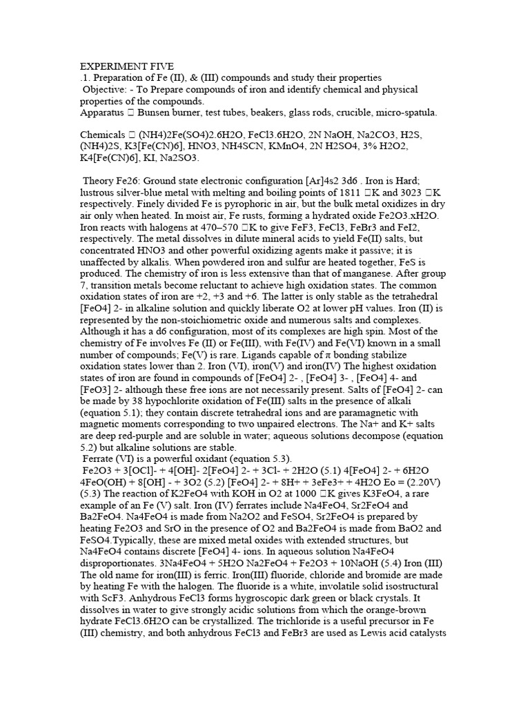 Experiment Five | Download Free PDF | Hydroxide | Iron