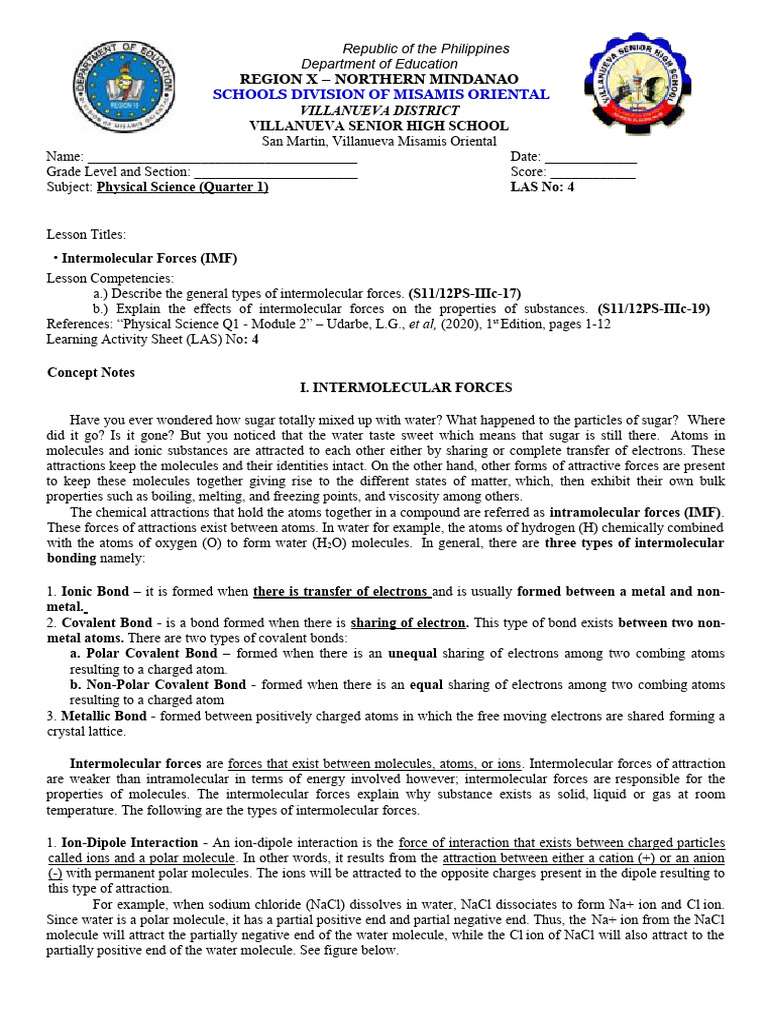 Las Week03 Physci-2 | PDF | Intermolecular Force | Chemical Bond