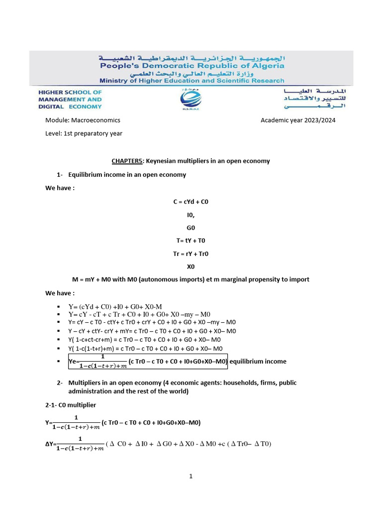 Lecture 05 Keyenesian Multipliers in An Open Economy | PDF | Multiplier ...