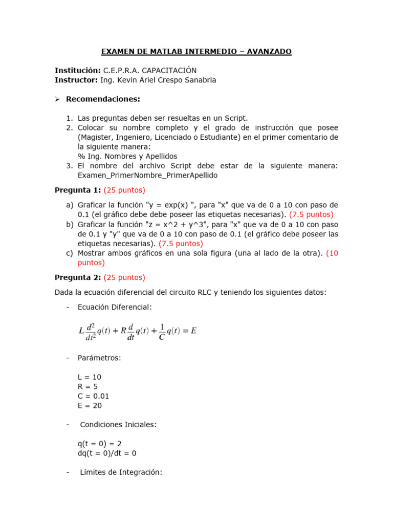Examen de Matlab Intermedio - Avanzado | PDF | Función (Matemáticas ...