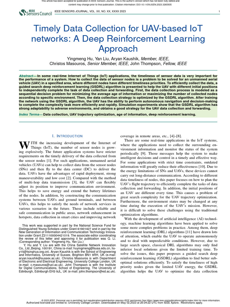 Timely Data Collection For UAV-based IoT Networks A Deep Reinforcement Learning Approach | PDF ...