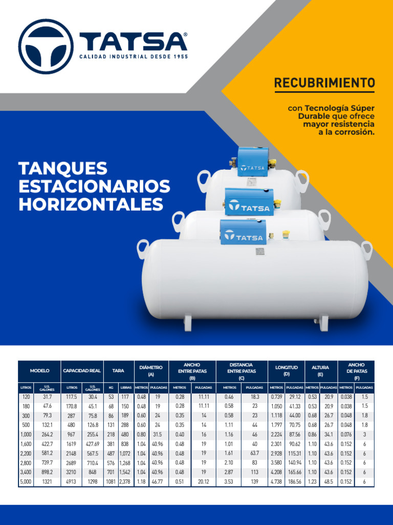 Ficha Tecnica Tanques Estacionarios TATSA | PDF | Gases | Ingeniería mecánica