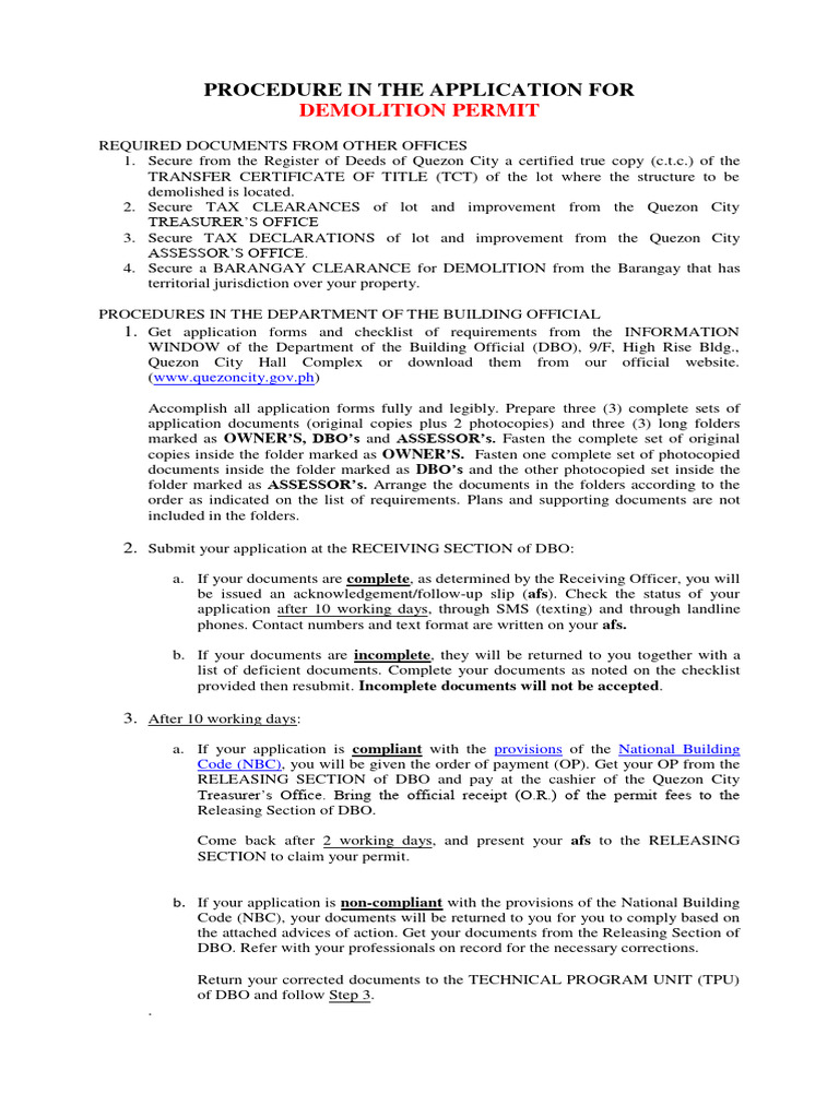 Procedure For Demolition Permit | PDF