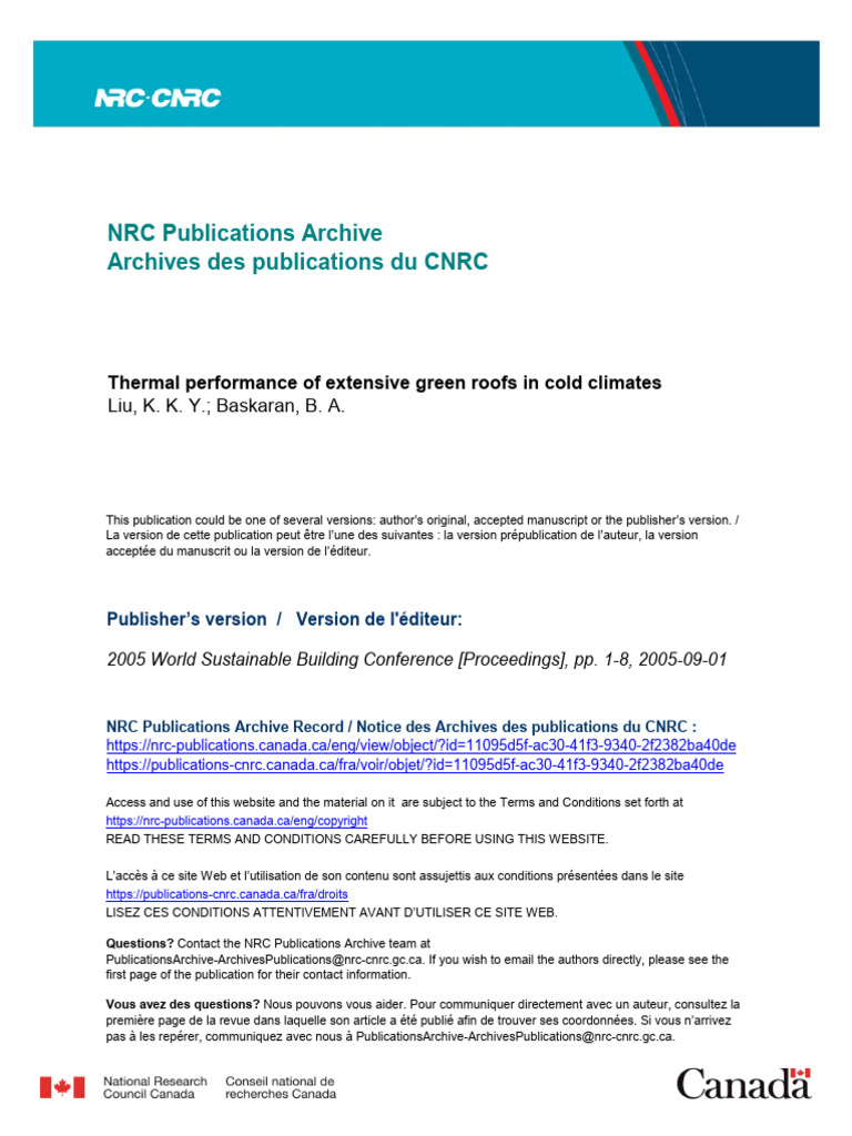 NRC Publications Archive Archives Des Publications Du CNRC: Thermal ...