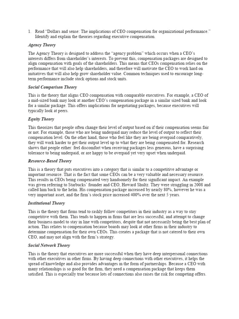 CEO Compensation Theories Explained | PDF | Executive Compensation ...