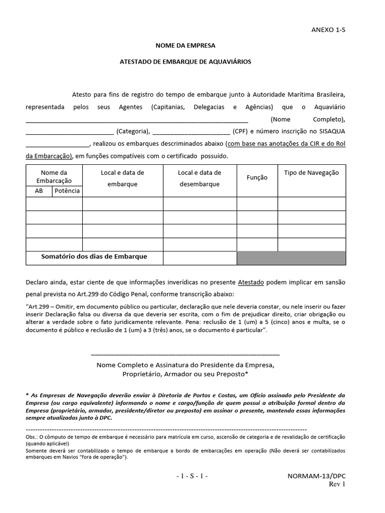 Atestado de Embarque de Aquaviários | PDF