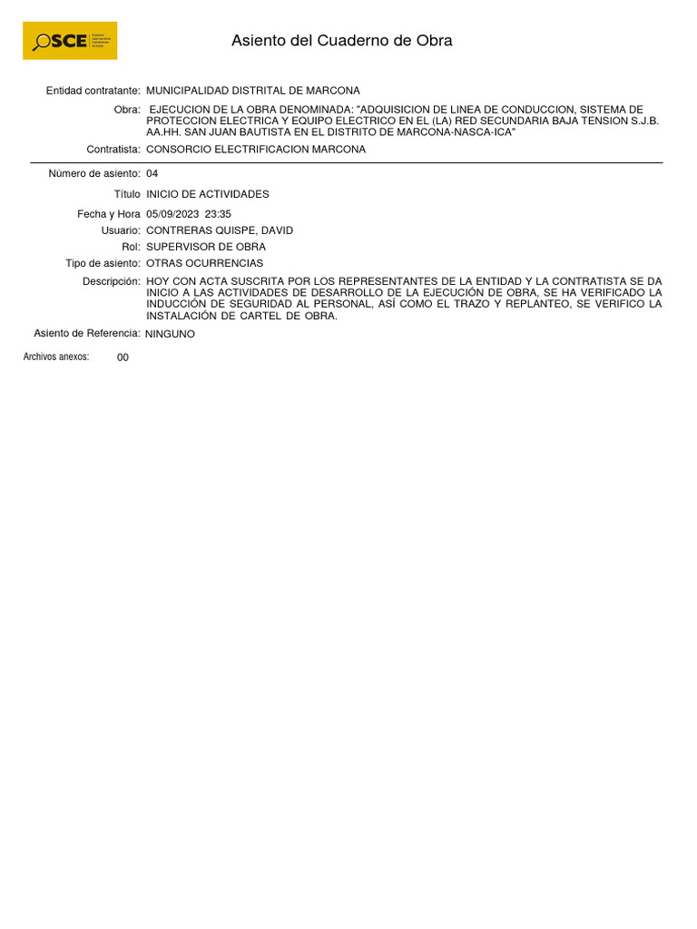 ASIENTO 04 Cuaderno de Obra | PDF