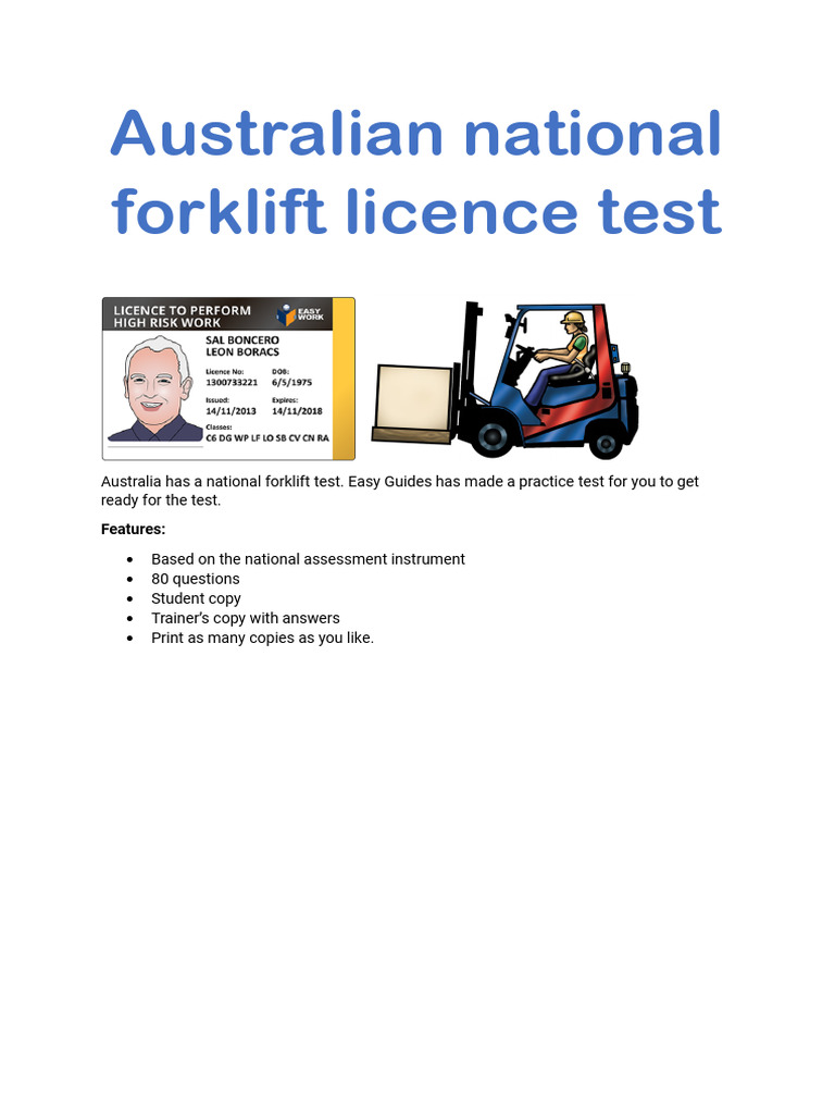 Forklift Licence Test Practice Guide | PDF | Forklift | Occupational ...