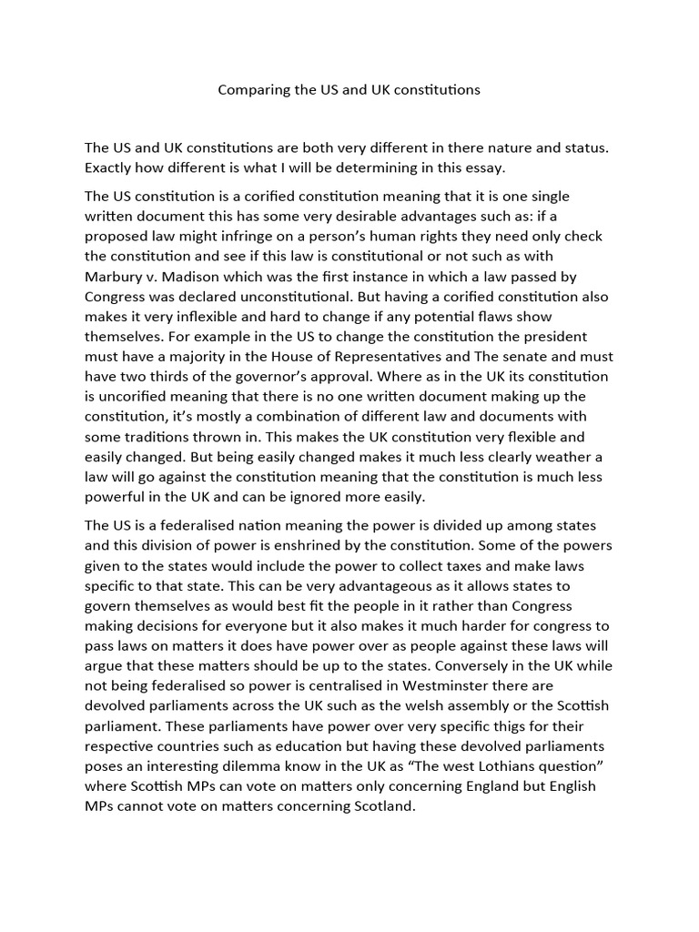 Comparing The US and UK Constitutions | PDF | Constitution | Justice
