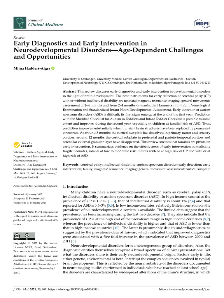Early Diagnostics And Early Intervention In Neurodevelopmental Disorders Age Dependent 